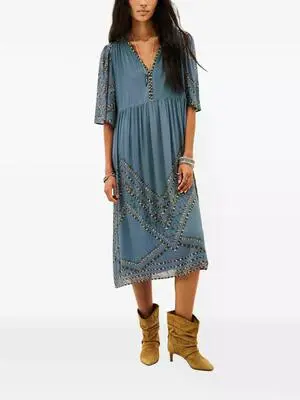Ba&sh Geometric Print V-neck Midi Dress