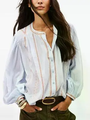 Ba&sh Mona Embroidered Balloon-sleeve Blouse