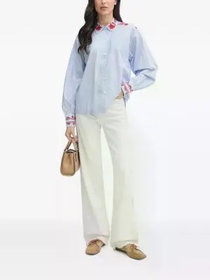 MOS MOSH Floral-embroidered Striped Shirt - Blue