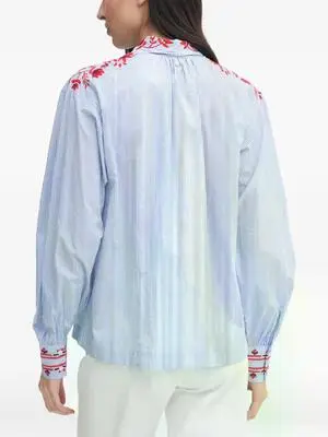 MOS MOSH Floral-embroidered Striped Shirt