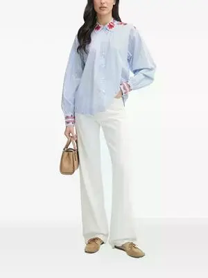 MOS MOSH Striped Shirt With Floral Embroidery - Blue