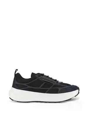 Emporio Armani Mesh-panelled Suede-trim Sneakers - Black