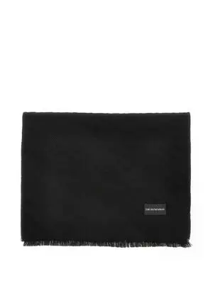 Emporio Armani Diagonal-weave Fringed Scarf - Black