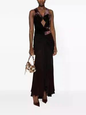 Zimmermann Velvet-panelled Ruched Maxi Dress