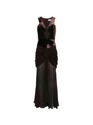 Zimmermann Velvet-panelled Ruched Maxi Dress - Brown