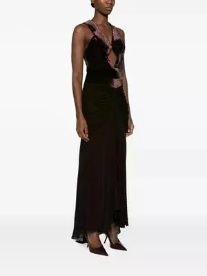 Zimmermann Velvet-panelled Ruched Maxi Dress - Brown
