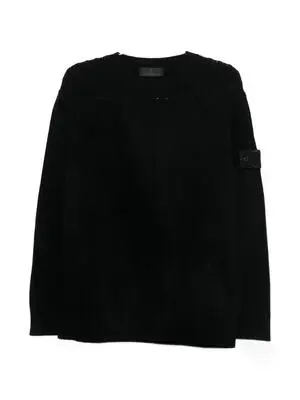 Stone Island Ribbed Logo-patch Sweater - Black