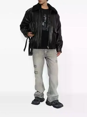 MISBHV Shearling Collar Leather Jacket