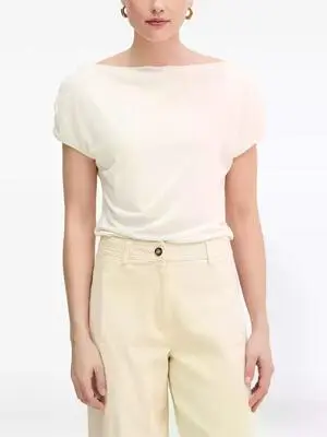 MOS MOSH Gathered Sleeve Boat-neck T-shirt