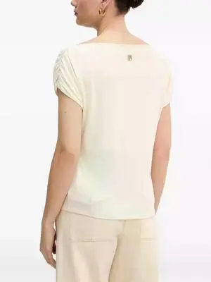 MOS MOSH Gathered Sleeve Boat-neck T-shirt