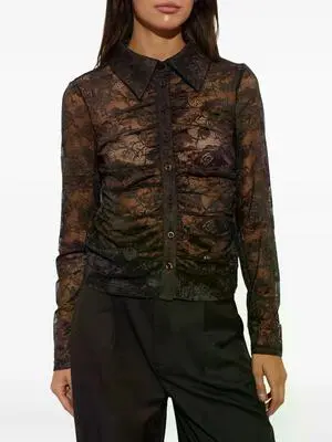 GESTUZ Lace Ruched Long-sleeve Shirt