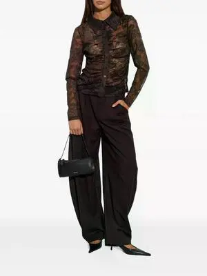 GESTUZ Lace Ruched Long-sleeve Shirt - Black