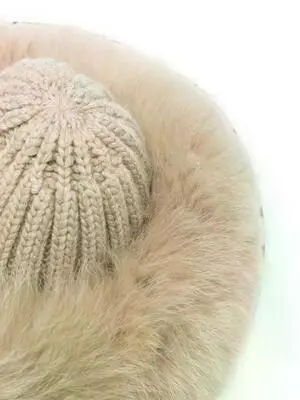 LISKA Fox Fur Trimmed Ribbed Knit Beanie - Neutrals