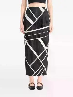 Issey Miyake Geometric-print Plissé Midi Skirt
