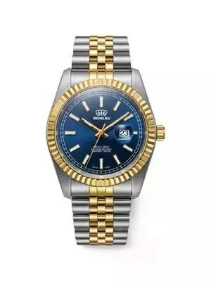 RICHELIEU SWISS Classic Fluted Bezel 38mm Watch - Blue
