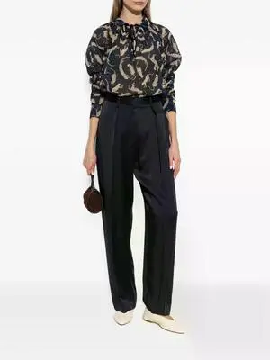 FORTE_FORTE Animal Motif Tie Neck Blouse - Blue