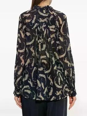 FORTE_FORTE Animal Motif Tie Neck Blouse