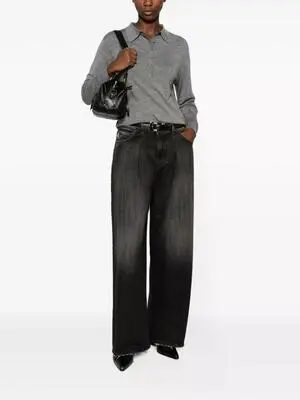 VICOLO Long Sleeve Polo Sweater - Grey