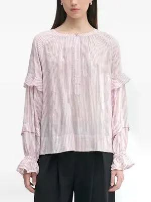 MOS MOSH Jorun Ruffled Striped Blouse - Pink