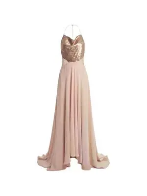 IRINA SCHROTTER Embellished Halterneck Maxi Dress - Neutrals