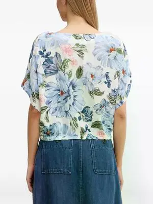 OUI Floral-print Boat-neck Top