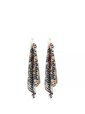 Rabanne Floral Print Chainmail Drop Earrings - Black