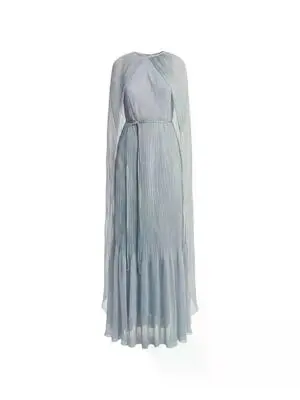 IRINA SCHROTTER Maribel Plissé-effect Belted Maxi Dress - Blue