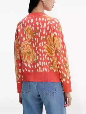 NEVER FULLY DRESSED Floral-print Intarsia-knit Cardigan - Orange