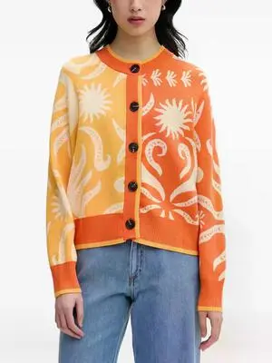 NEVER FULLY DRESSED Sun-intarsia Button-up Cardigan - Orange