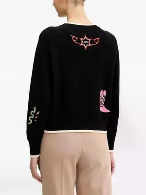 NEVER FULLY DRESSED Embroidered Contrast-trim Cardigan