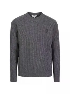 Maison Kitsuné Ribbed-knit Logo-patch Sweater - Grey