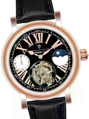 CHRISTIAN VAN SANT Tourbillon 45mm Watch With Leather Strap - Black