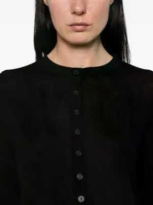 VICOLO Button-up Crew Neck Sweater - Black