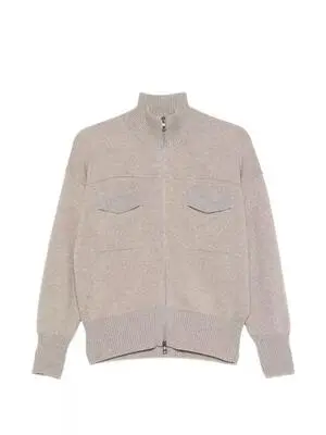 PANICALE Ribbed-trim Zip-up Cardigan - Neutrals