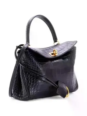 Balenciaga Rodeo Crocodile Embossed Leather Mini Shoulder Bag - Black