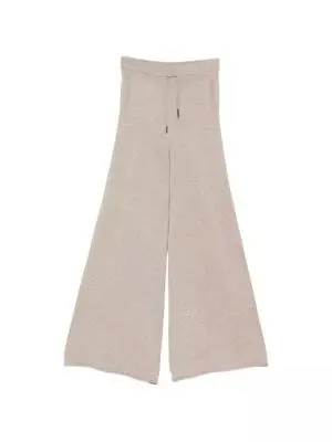 PANICALE Drawstring Palazzo Knit Trousers - Neutrals