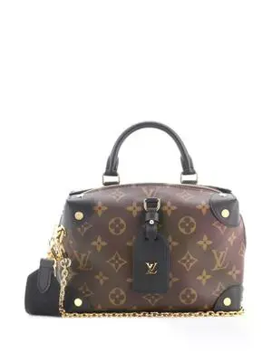 LOUIS VUITTON Petite Malle Souple Handbag Monogram Canvas With Leather Shoulder Bag - Brown