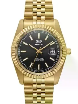RICHELIEU SWISS Automatic Watch With Fluted Bezel - Black