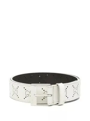Gucci Perforated Gg Leather Belt - White