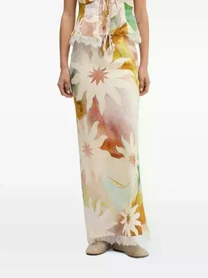 NEVER FULLY DRESSED Abstract Soleil Mabel Floral-print Lace-trim Skirt - Neutrals