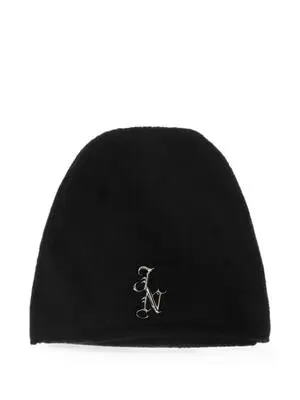 JUN/NAKAYAMA Logo Plaque Ribbed Beanie - Black