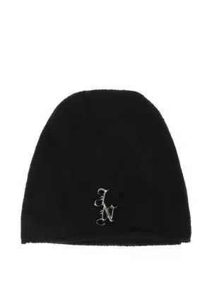 JUN/NAKAYAMA Logo Plaque Ribbed Beanie - Black