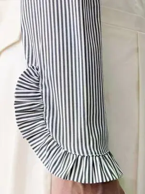 MOS MOSH Striped Ruffle-cuff Shirt
