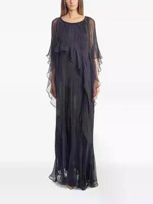 IRINA SCHROTTER Cherise Plissé Ruffled Maxi Dress