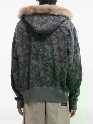 PERKS AND MINI Faux-fur Trim Camouflage-print Hoodie - Grey