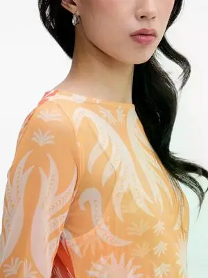 NEVER FULLY DRESSED Graphic Print Long Sleeve Midi Dress