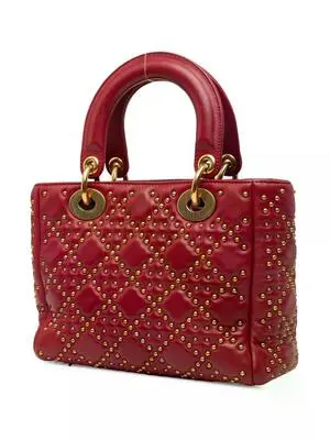 Dior Small Lambskin Cannage Studded Lady Satchel - Red