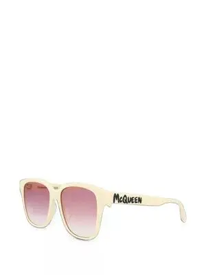 Alexander McQueen Logo-print Square-frame Sunglasses - Neutrals