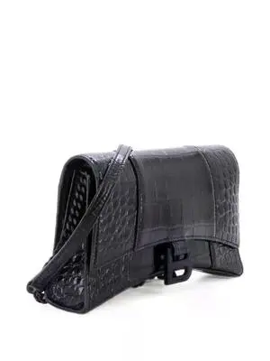 Balenciaga Hourglass Chain Crocodile Embossed Leather Crossbody Bag - Black