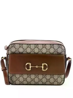 Gucci Horsebit 1955 Flap Pocket Camera Bag Gg Coated Canvas And Leather Small Crossbody Bag - Brown